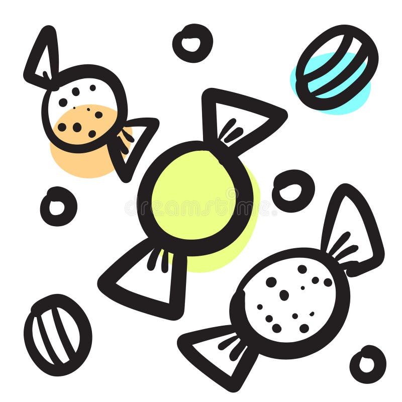 Sketched Candy Set, Engraved Doodle Design Elements Collection Stock ...