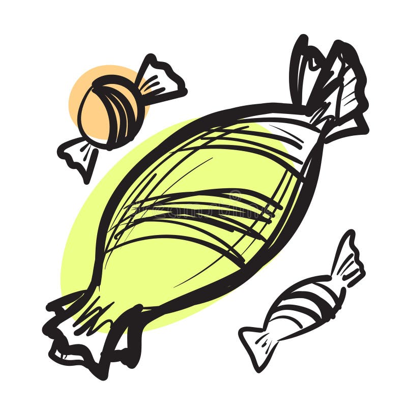 Sketched Candy Set, Engraved Doodle Design Elements Collection Stock ...