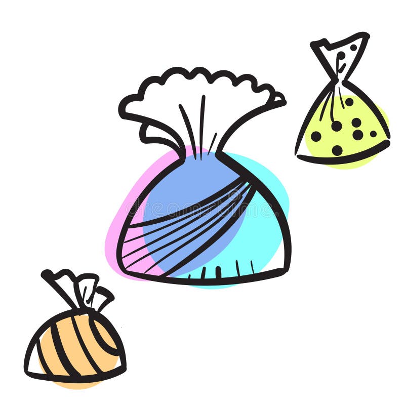 Sketched Candy Set, Engraved Doodle Design Elements Collection Stock ...