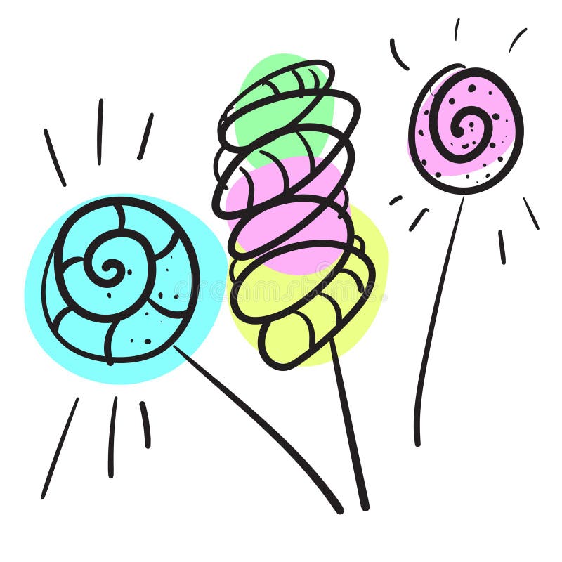 Sketched Candy Set, Engraved Doodle Design Elements Collection Stock ...