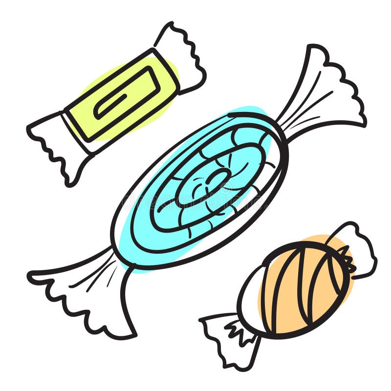 Sketched Candy Set, Engraved Doodle Design Elements Collection Stock ...