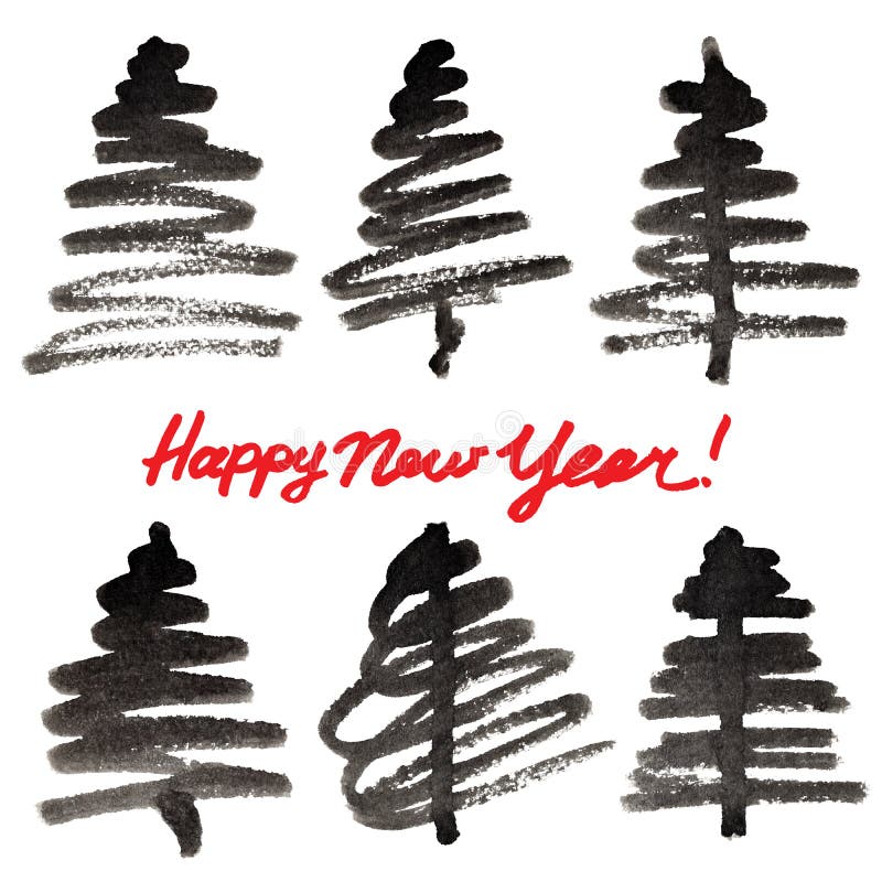 Sketched Christmas trees stock illustration. Illustration of hand ...