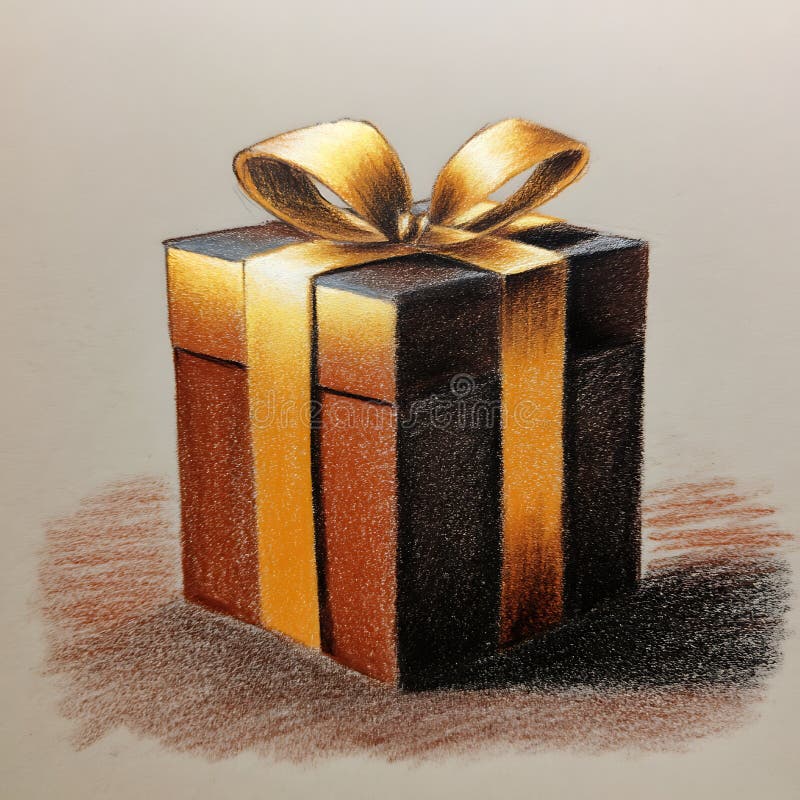 A Sketched Gift Box with Realistic Shading and Texture Features a Black ...