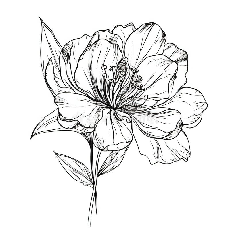 Sketched Hand Drawn Flower. Floral Ink Drawing Element Stock Image ...