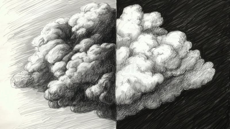 Sketched Illustration of a Cloud Split by a Central Line Stock ...