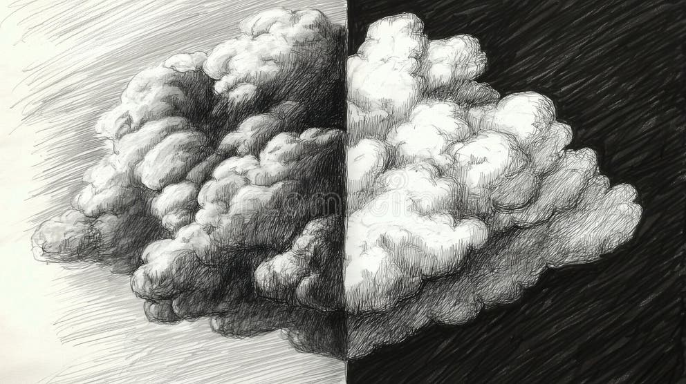 Sketched Illustration of a Cloud Split by a Central Line Stock ...