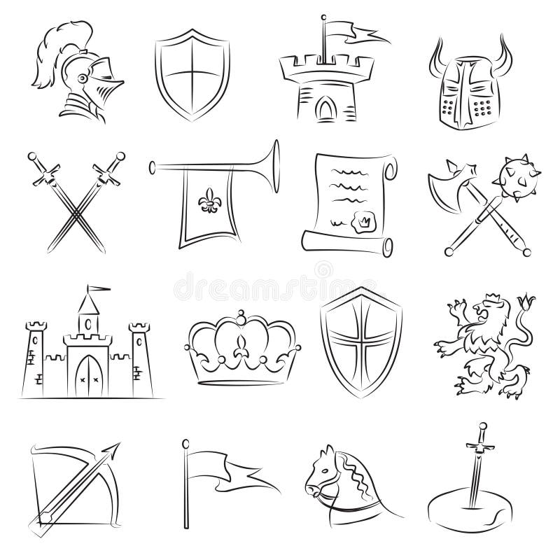 Sketched Medieval Icons Set Stock Vector - Illustration of protection ...