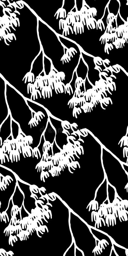 Sketched Monochrome Branch Silhouette Line Art Seamless Pattern Vector ...