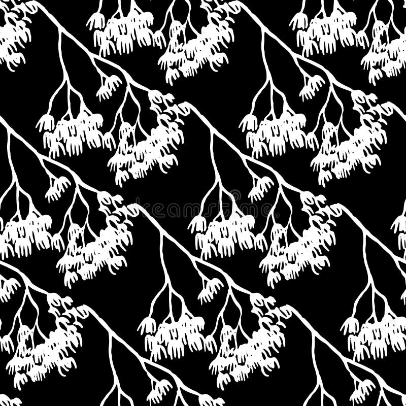 Sketched Monochrome Branch Silhouette Line Art Seamless Pattern Vector ...