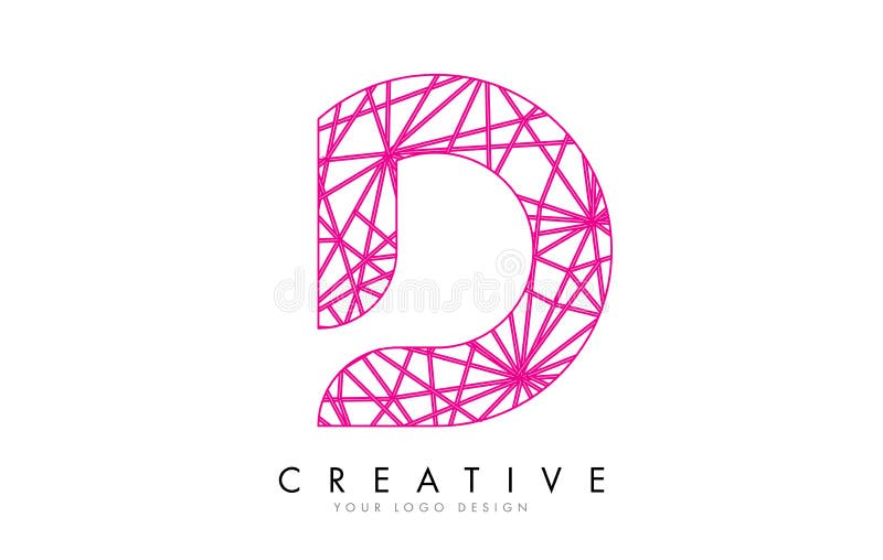 Sketched Stylized Letter D with Different Pink Lines Pattern Design ...