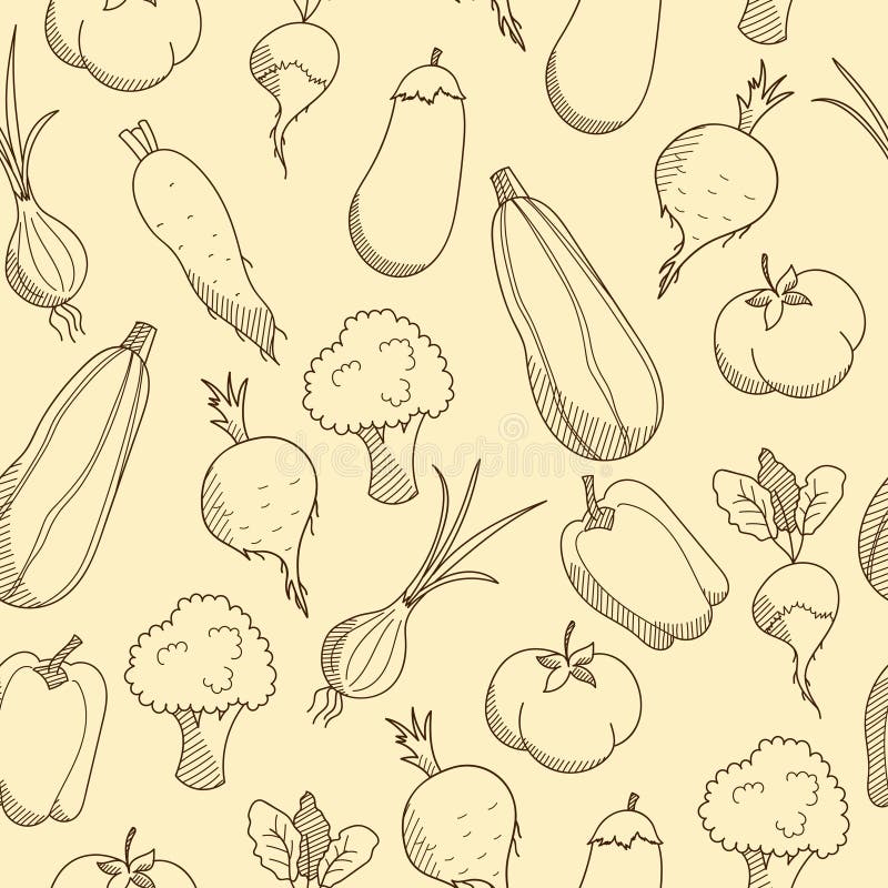 Sketched Vegetables Seamless Pattern Stock Vector - Illustration of ...