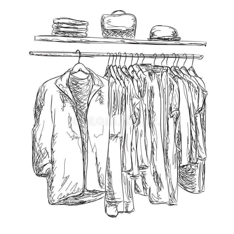 Sketched Wardrobe. Hand Drawn Clothes Stock Vector - Illustration of ...