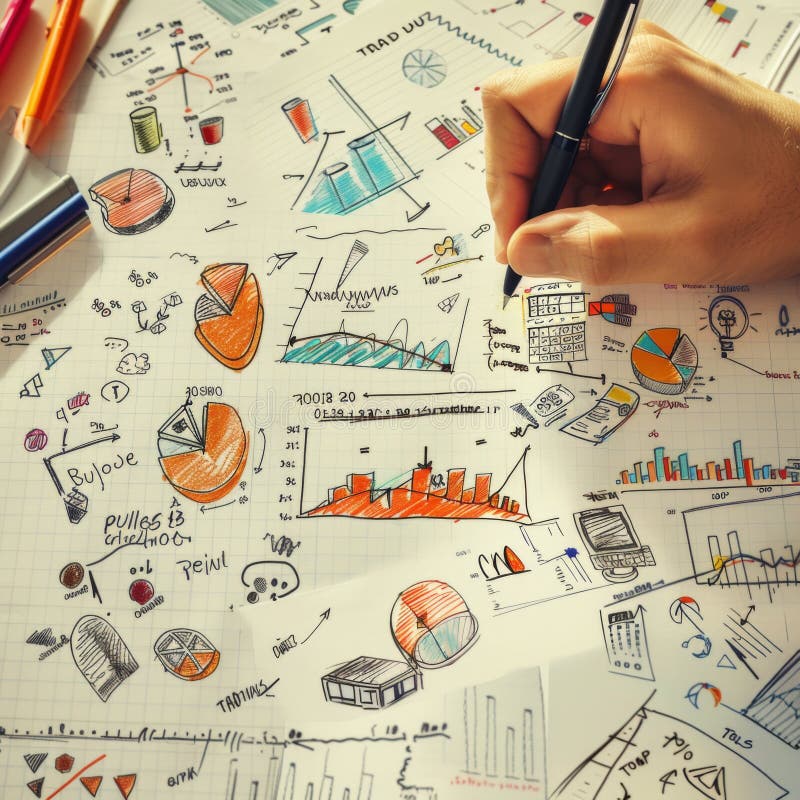 Sketches and Draft of a Big Creative Project. Generative AI Stock Photo ...