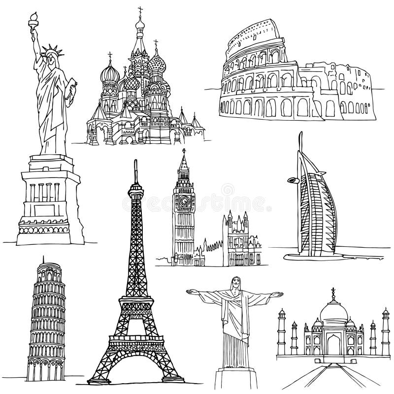 Sketches of Famous Places. stock vector. Illustration of britain - 73533258