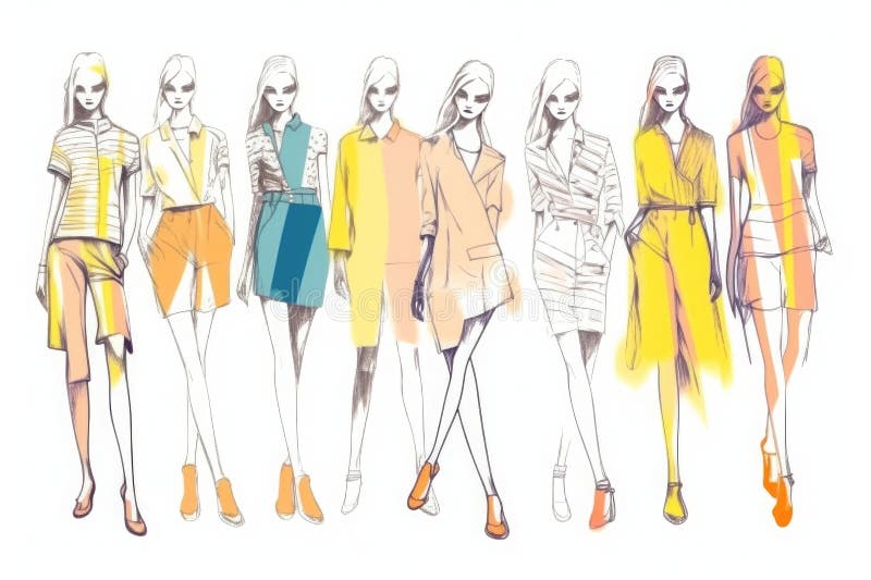 Sketches of Glamorous Women in Fashionable Clothes. Generative Ai Stock ...