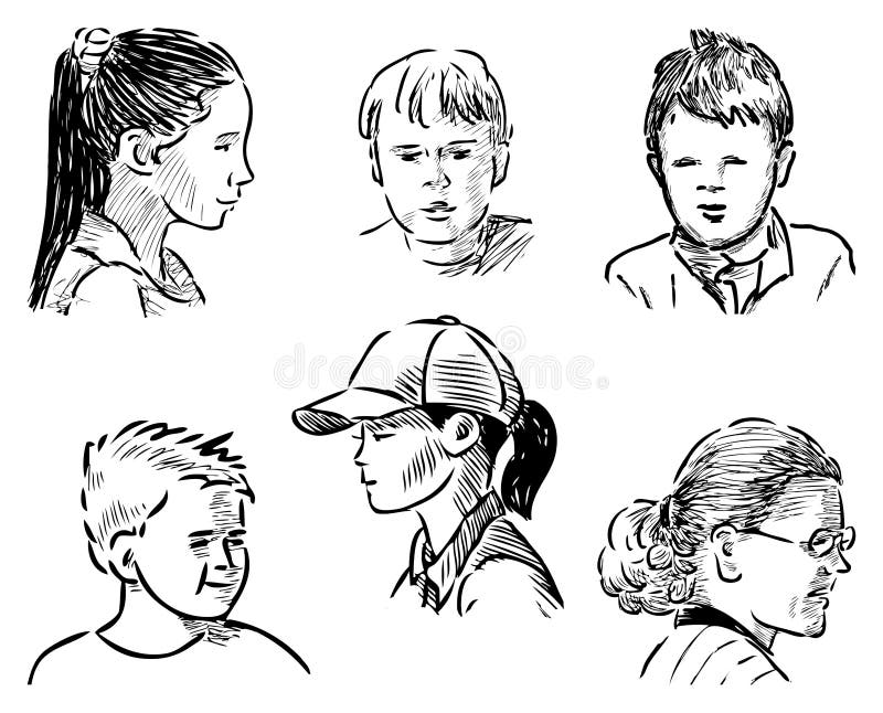 Sketches of Portraits Various Teens and Children Stock Vector ...