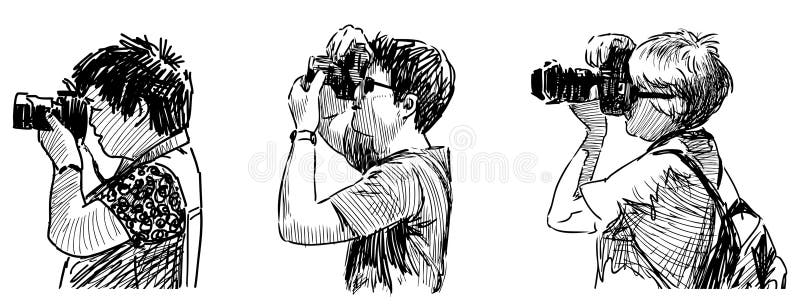 Sketches of Profile Different People Taking Photo on Camera,vector Hand ...