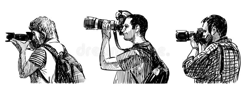 Sketches of Profiles Different Men Taking Photo on Camera,vector Hand ...