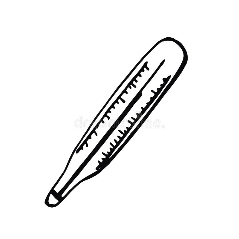 Hand-drawn Thermometer. Vector Linear Image on the Topic of Medicine ...