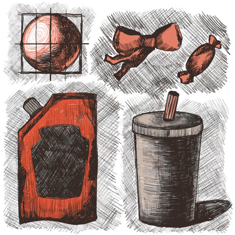 Sketching of Everyday Objects, Hand-drawn Subjects Hatching Stock ...