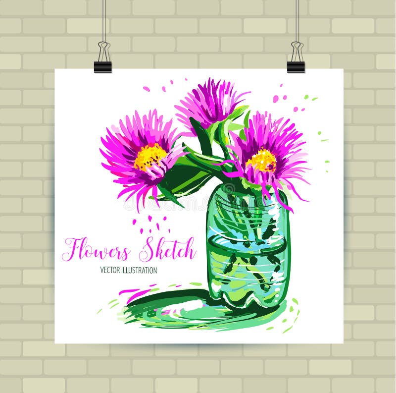 Sketching Illustration in Vector Format. Poster with Beautiful Flowers ...