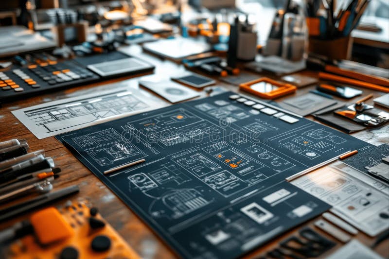 Sketching Innovative Designs Creative Workspace Graphic Art Bright ...