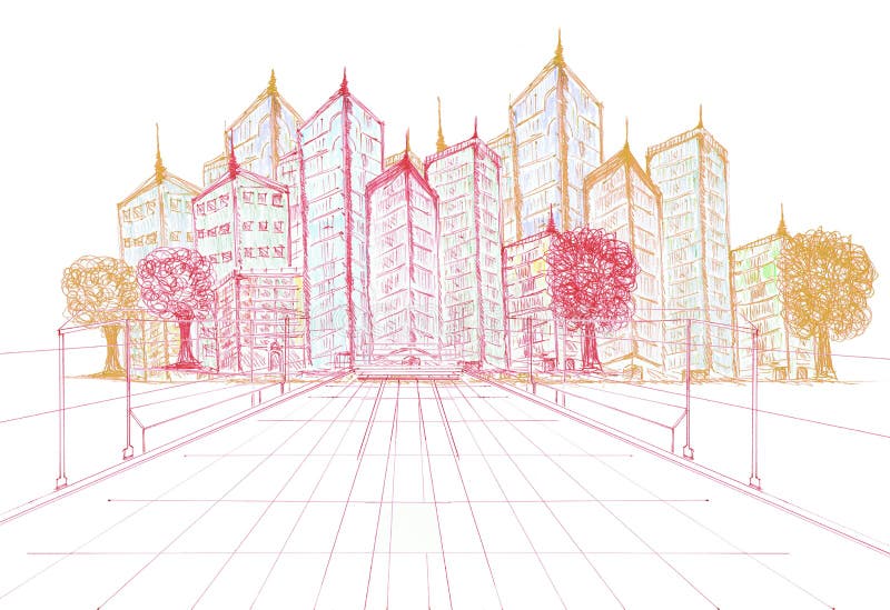 Sketching of New Building Project Stock Illustration - Illustration of ...