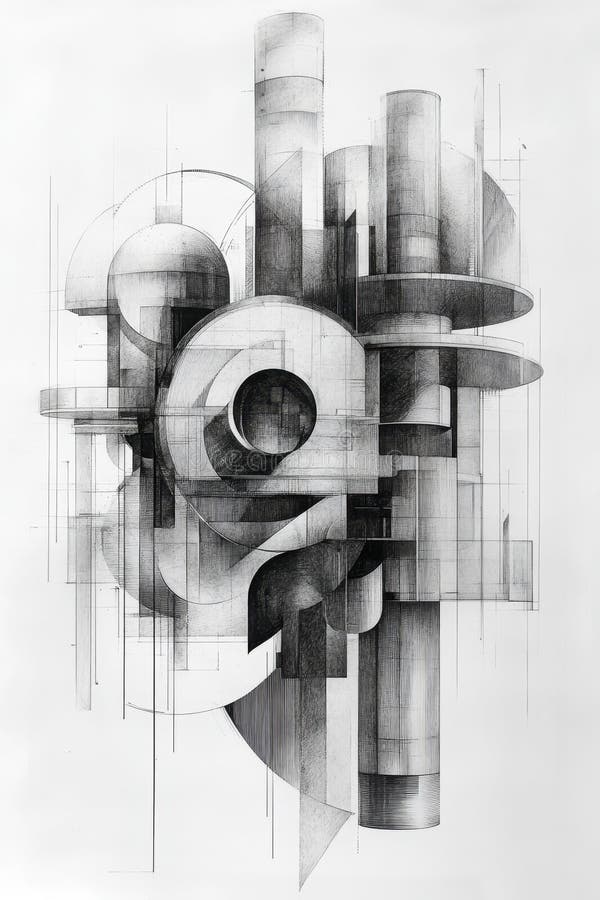 Sketching a Part of an Abstract Shape on Paper. Graphic Drawing of the ...