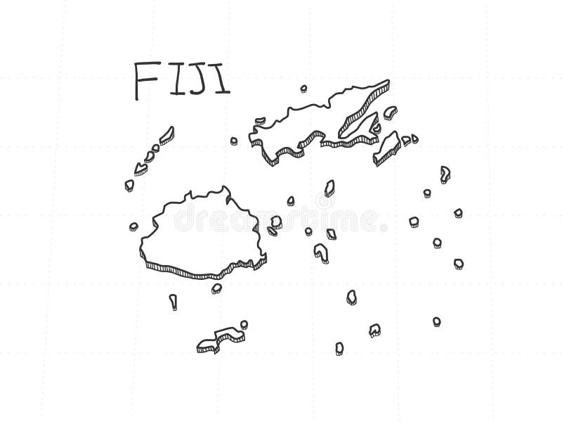 Hand Drawn of Fiji 3D Map on White Background Stock Vector ...