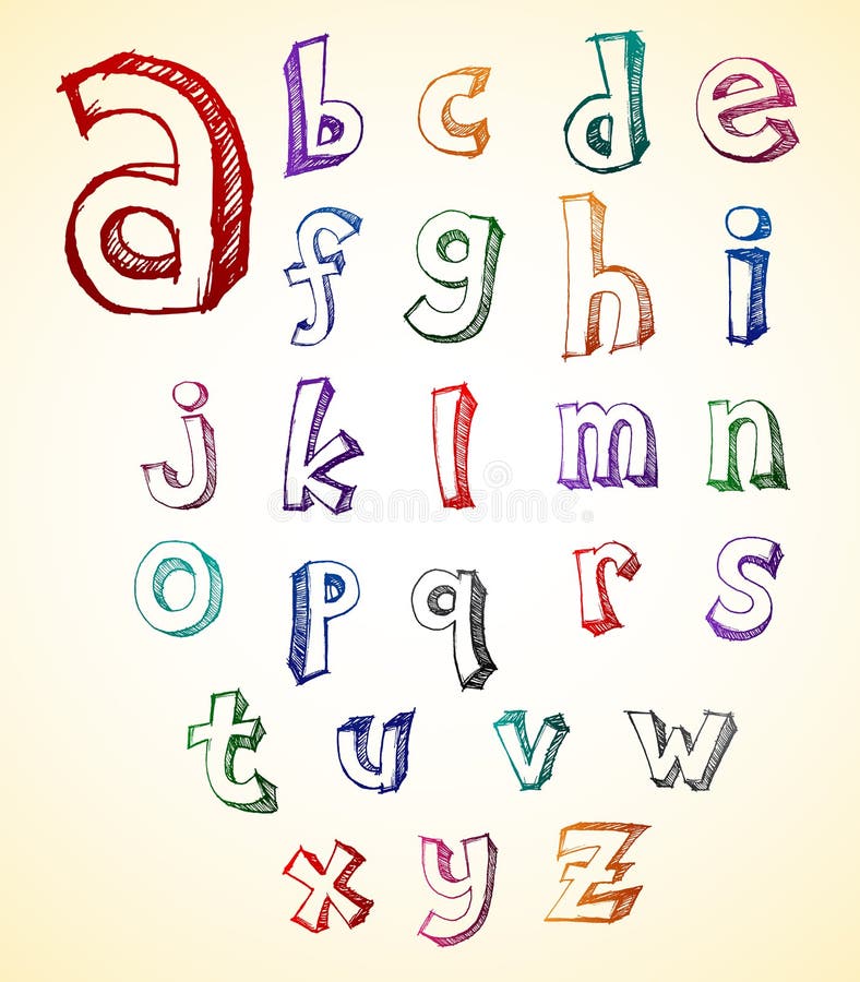 Hand Drawn Alphabet. Script Font Stock Vector - Illustration of ...
