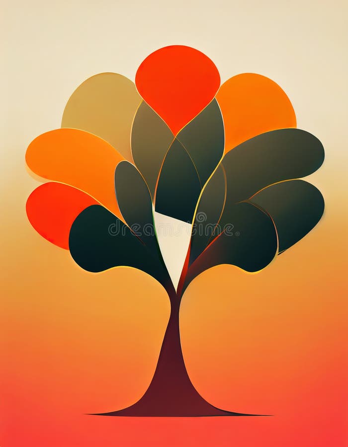 Sketchy Autumn Tree Flat Illustration. Abstract Flat Autumn Tree ...