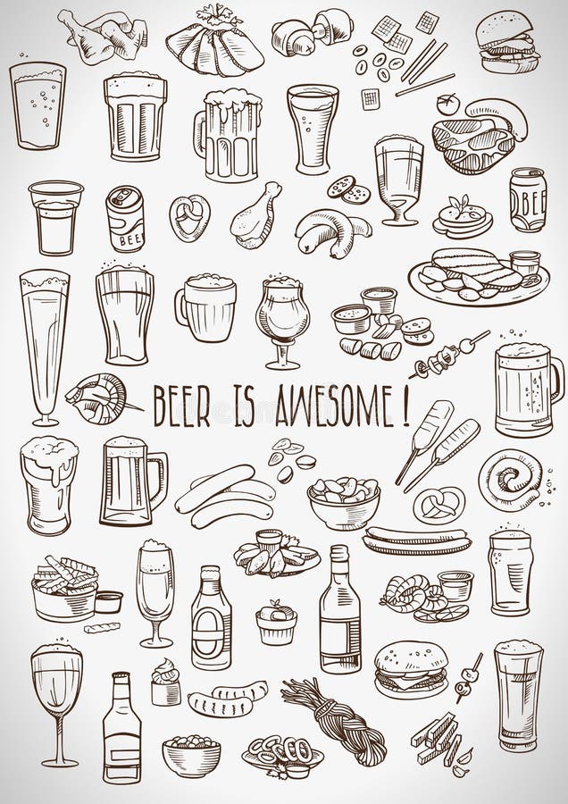 Sketchy beer and snacks stock vector. Illustration of drink - 52326023