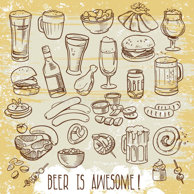 Sketchy beer and snacks stock vector. Illustration of olive - 55644195