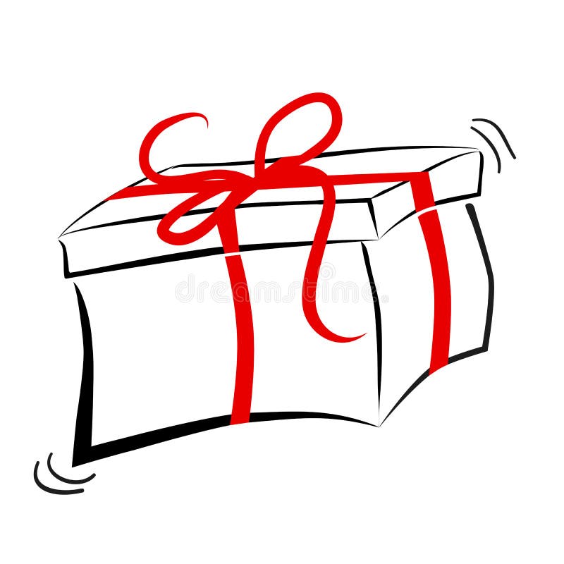 Sketchy of Black Outline Rectangle Gift Box, with Red Ribbon, at ...