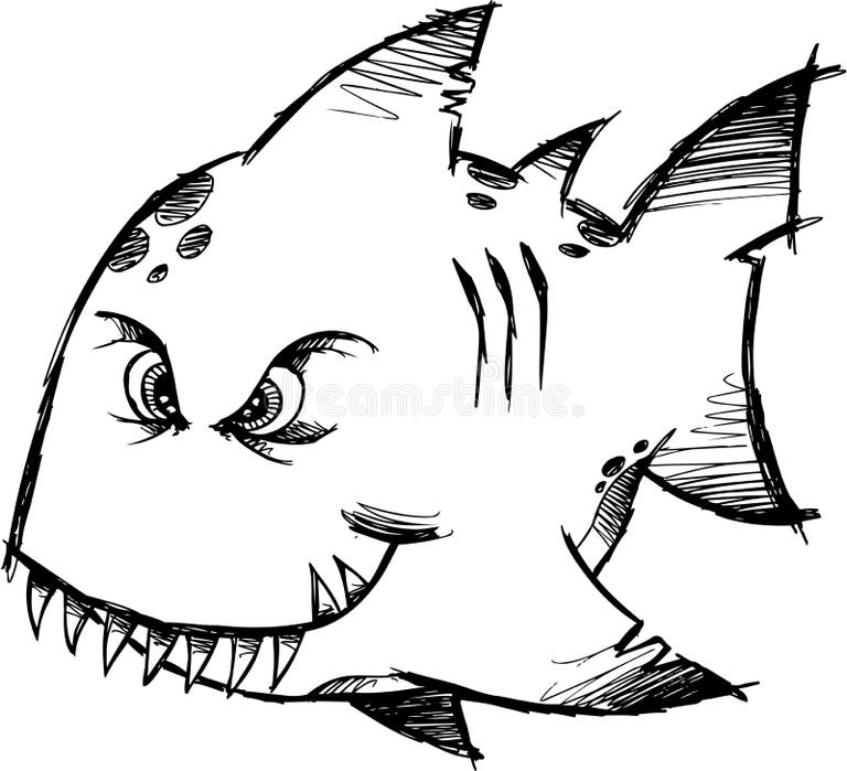 Sketchy Mean fish Vector stock vector. Illustration of drawn - 10231386