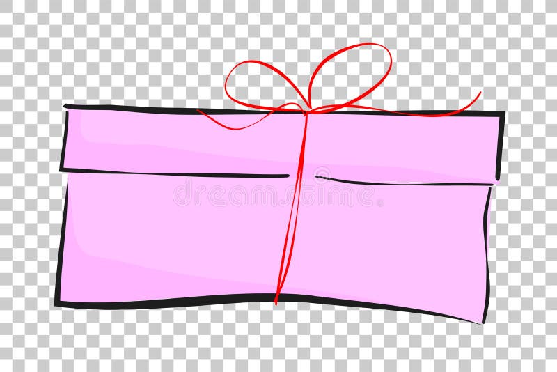 Sketchy of Pink Rectangle Gift Box, Red Small Ribbon, at Transparent ...
