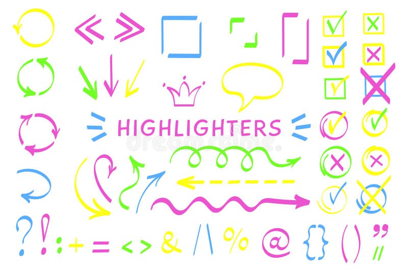 Sketchy Symbol and Arrows Highlight Pen Vector Set Stock Vector ...
