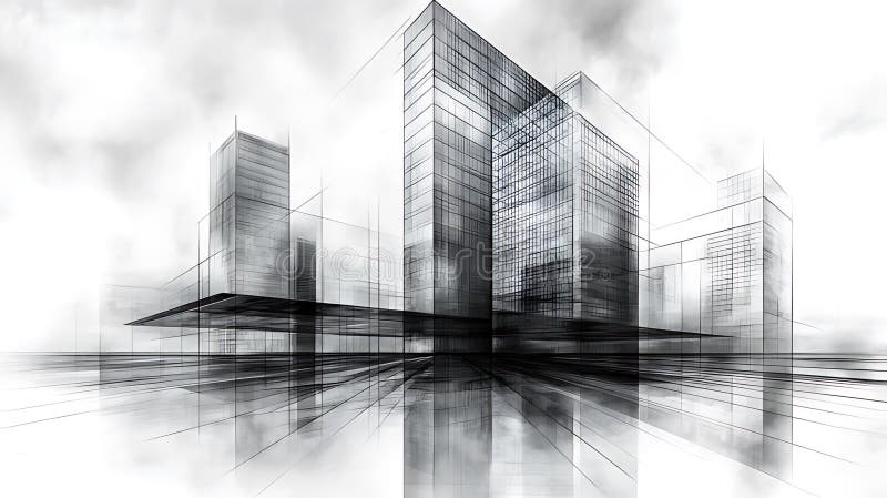 Sketchy Urban Cityscape Design, Reflecting, Cloudy Sky, Architectural ...
