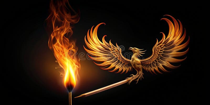 Sketsa Phoenix Made of Fire Comes from a Burning Matchstick on Black ...