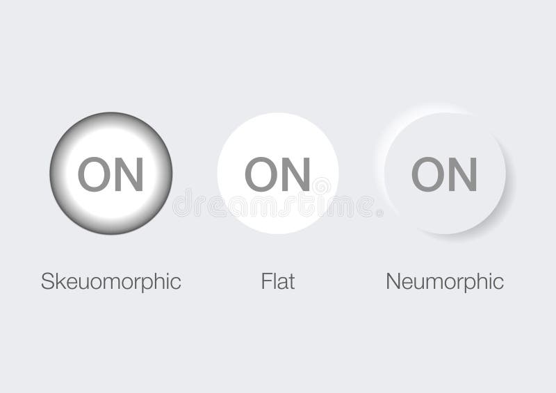 Skeuomorphic, Flat and Neumorphic Design Examples Stock Illustration ...