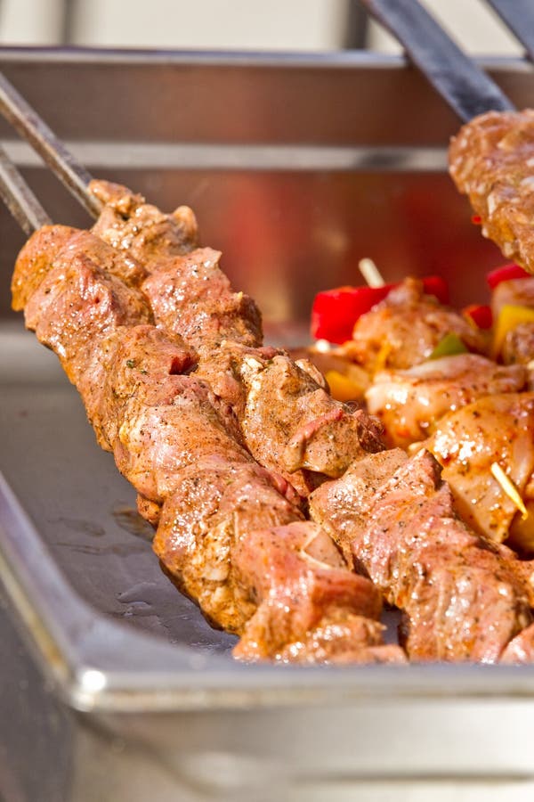 Skewer stock image. Image of potatoes, hand, grilled - 18751809