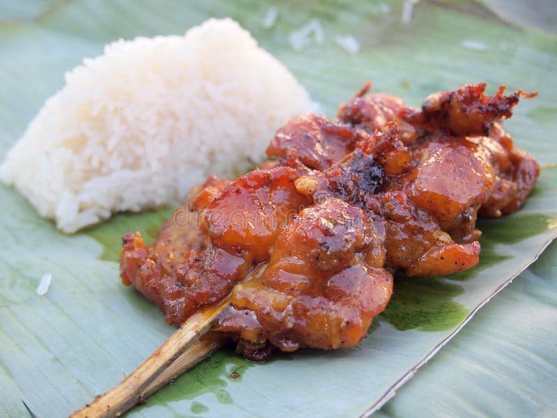 Skewer Chicken Pieces and Sticky Rice Stock Image - Image of chicken ...