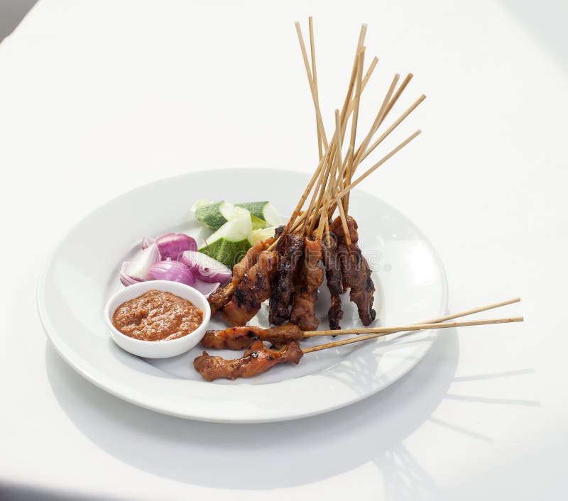 Skewered Satay on a Plate on the Table Stock Photo - Image of delicious ...
