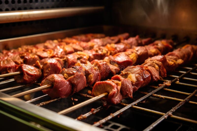 Skewers Getting Rotated on a Churrasco Oven Stock Image - Image of ...