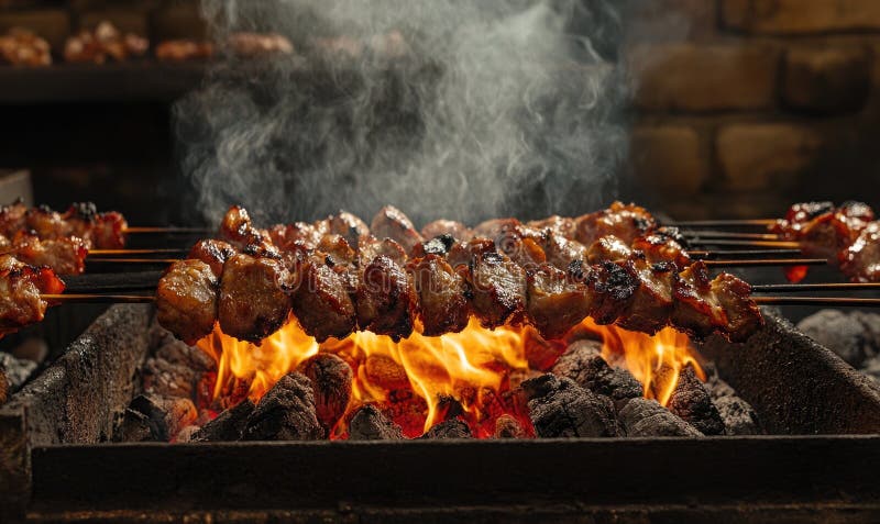 Skewers of Mixed Meat and Vegetables on a Grill Stock Image - Image of ...