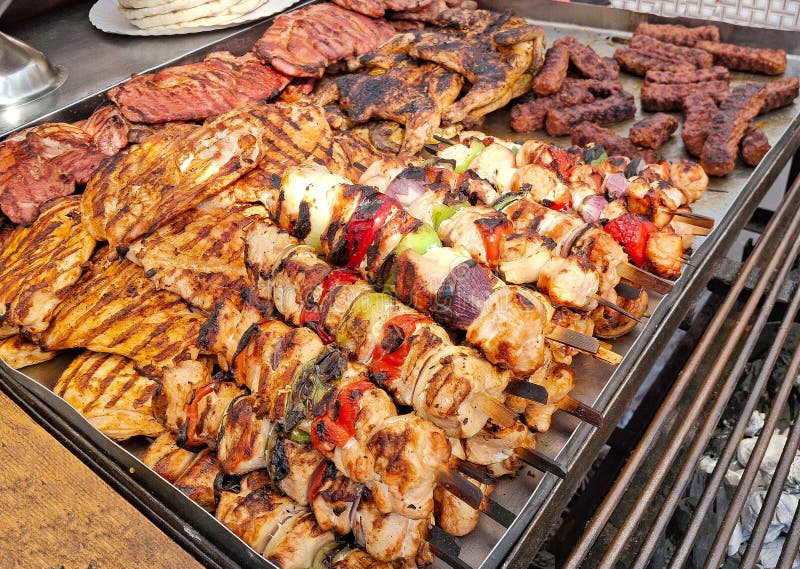 Skewers and Other Types of Meat on the Grill Stock Image - Image of ...