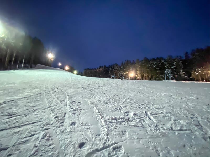 Ski Base, Resort. Winter Evening on the Basis Stock Photo - Image of ...