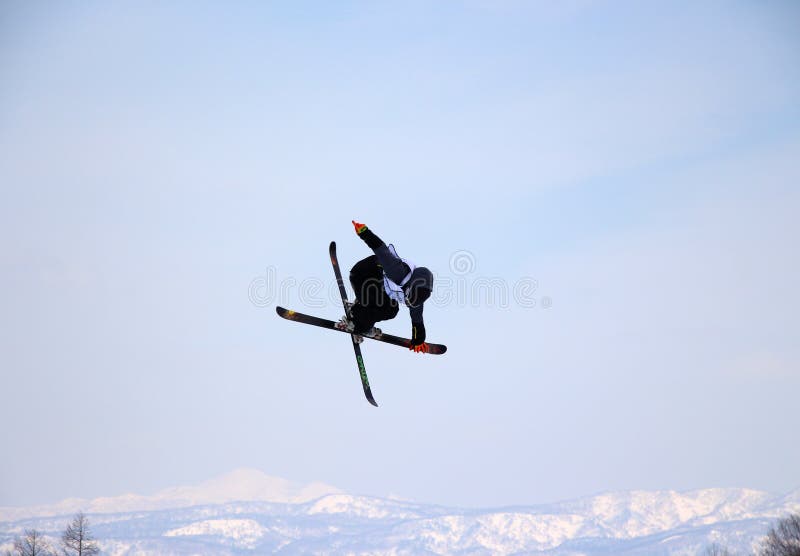 Skier Going Off a Big Jump in Hanazono Park Editorial Stock Image ...