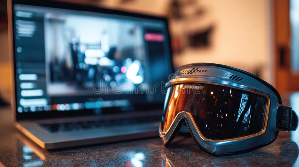 Ski Goggles Manufacturing Process Displayed on Laptop Screen with ...