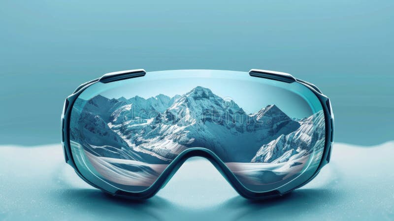 Ski Goggles with Reflection of Mountains. Winter Ski Theme Stock ...